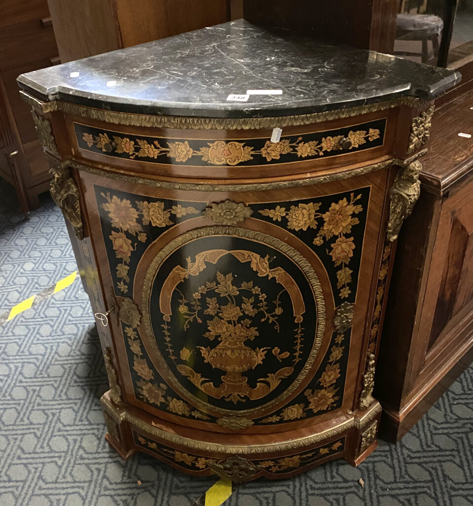 MARBLE TOP FRENCH CORNER CABINET - Southgate Auction Rooms