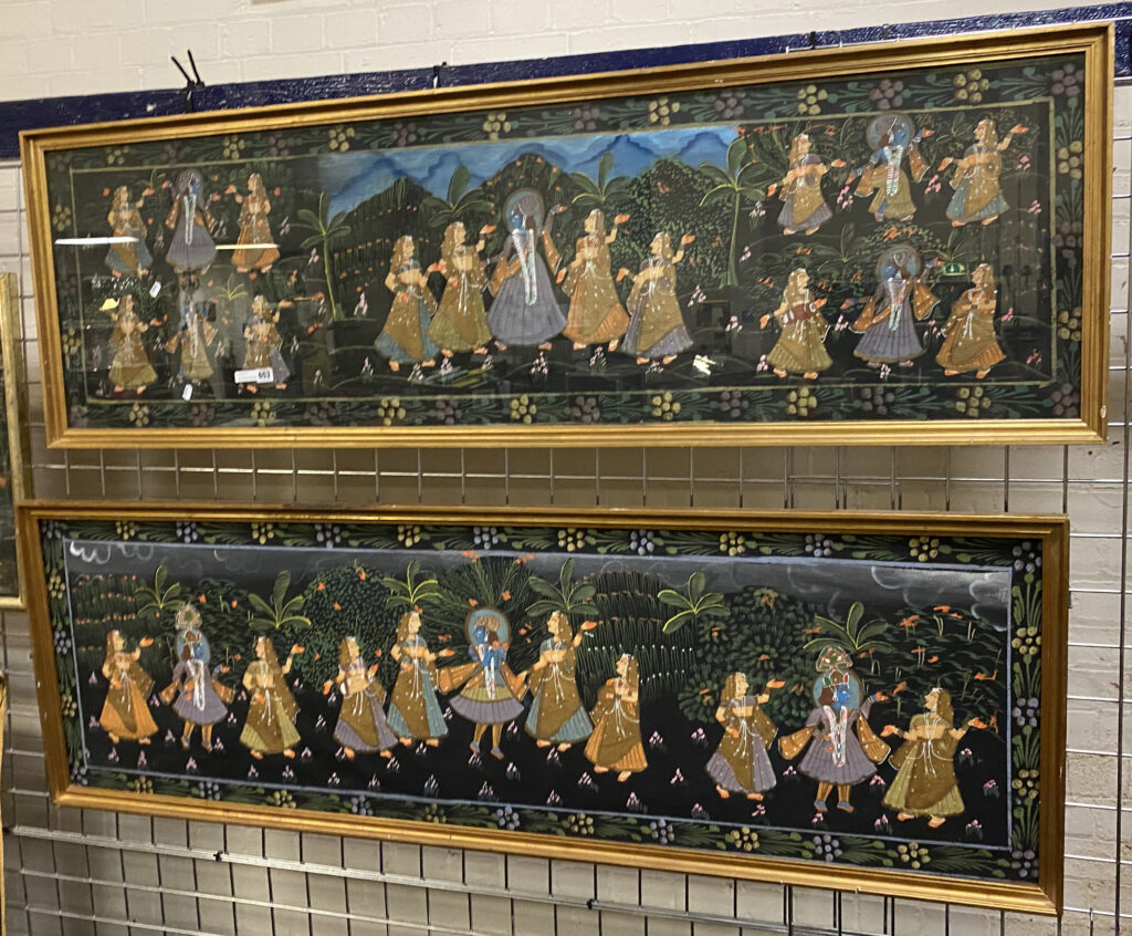 PAIR OF INDIAN PAINTINGS ON CLOTH - FRAMED - Southgate Auction Rooms