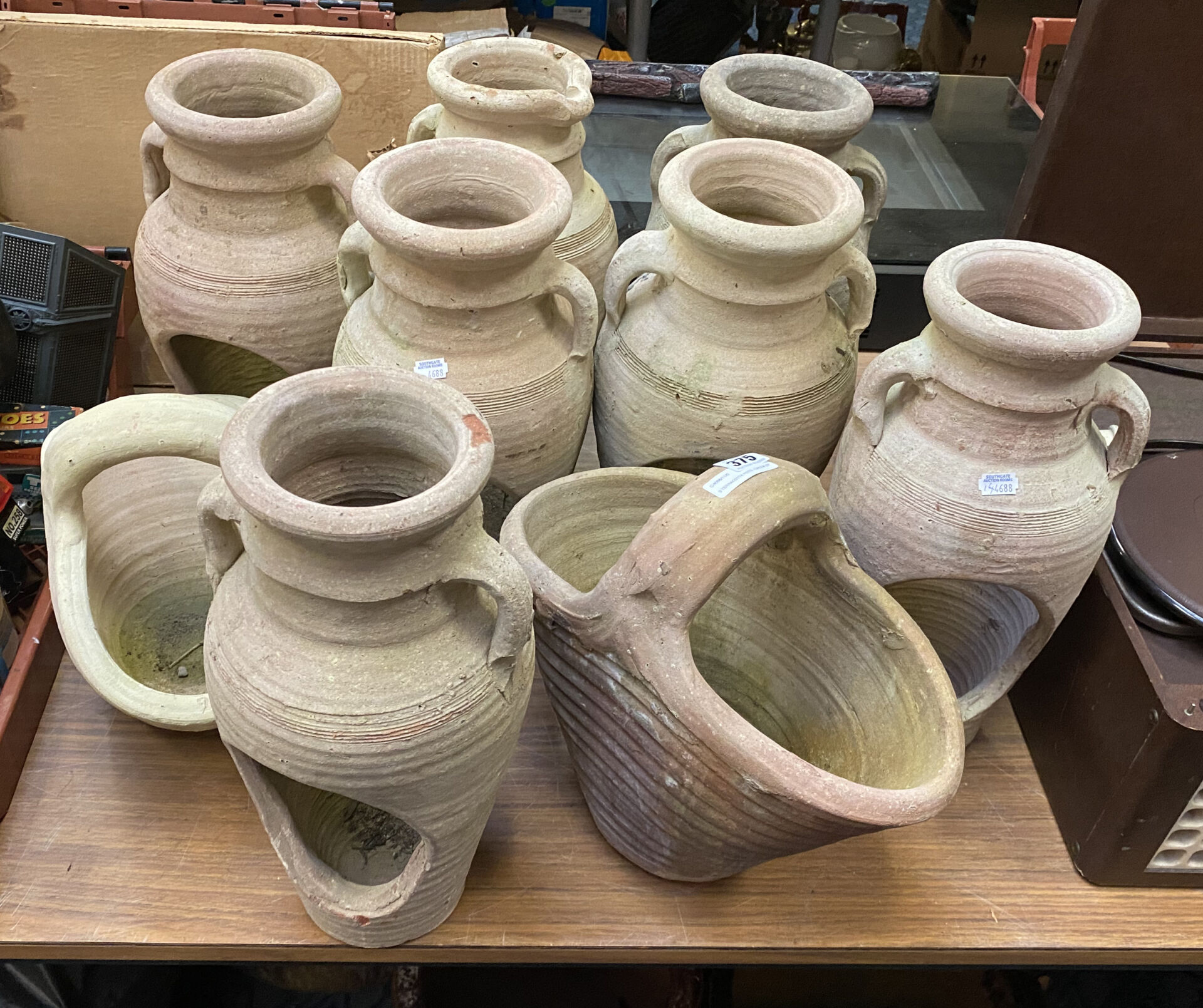 9 TERRACOTTA POTS - GREEK STYLE - Southgate Auction Rooms