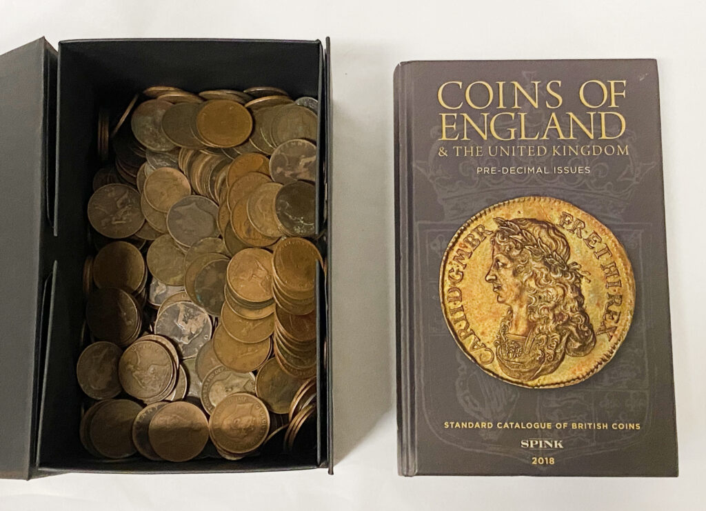 BOX OF PREDECIMAL COINS WITH A COIN OF ENGLAND BOOK - Southgate Auction ...