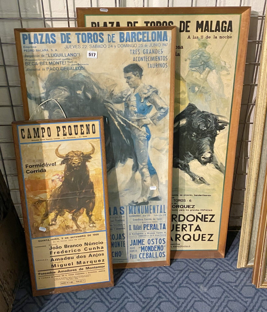 3 BULL FIGHT FRAMED POSTERS - Southgate Auction Rooms
