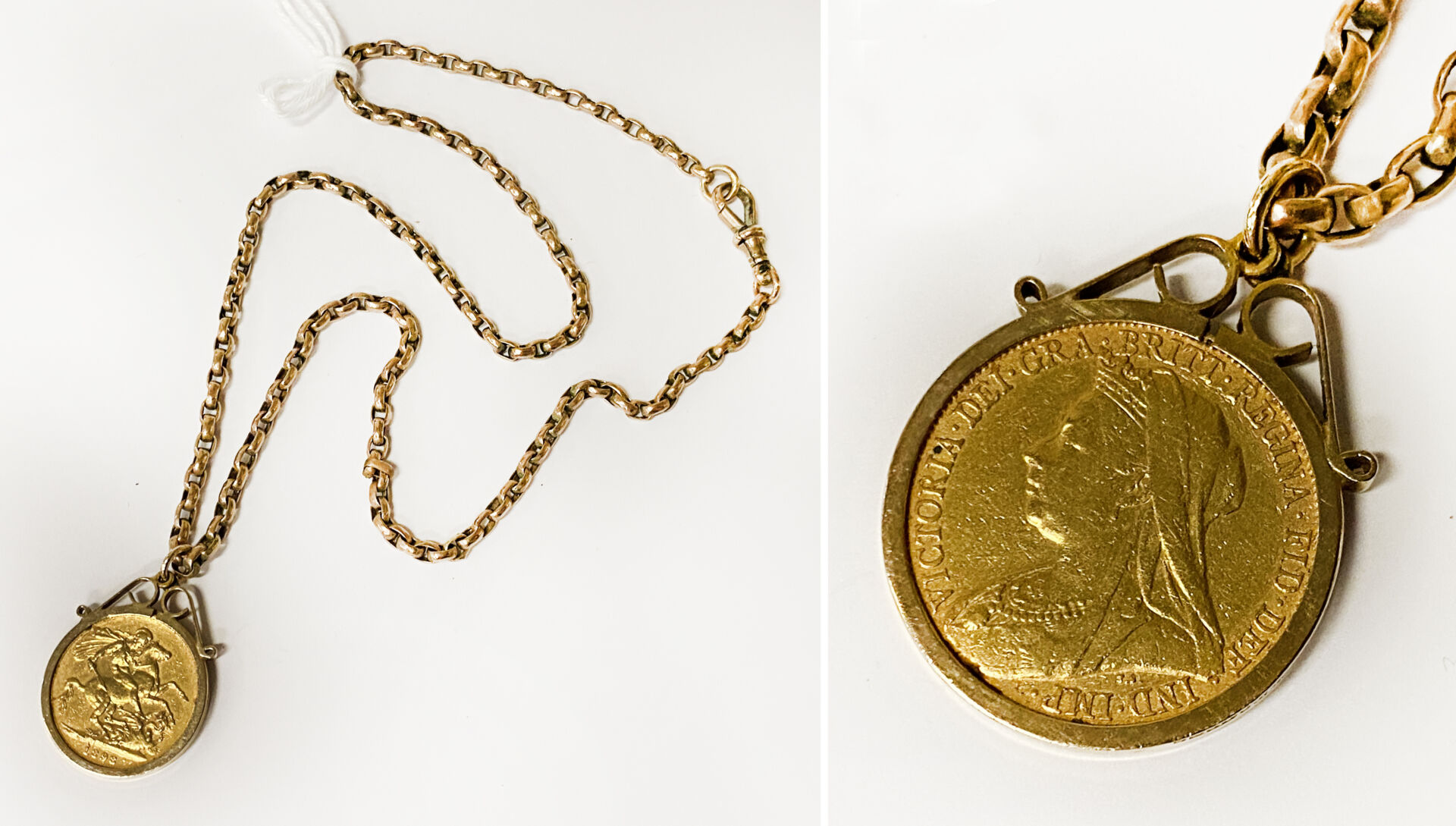 QUEEN VICTORIAN VEILED HEAD SOVEREIGN 1898 PENDANT ON 9CT GOLD BELCHER ...