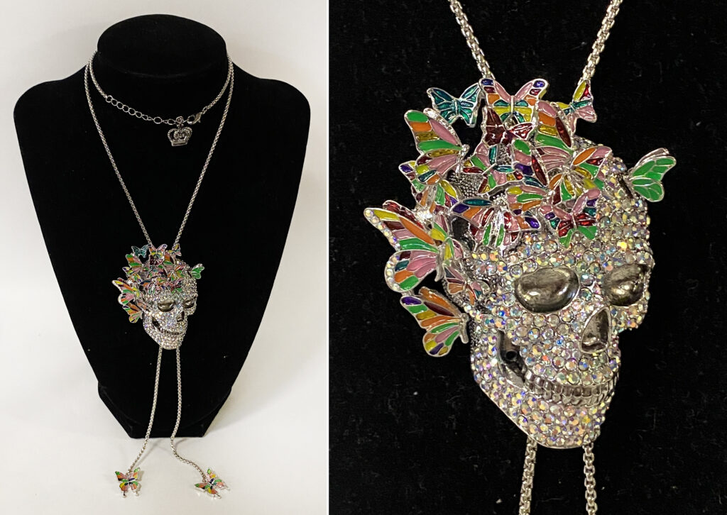 RARE BUTLER & WILSON CRYSTAL & ENAMEL SKULL WITH BUTTERFLY PENDANT ...
