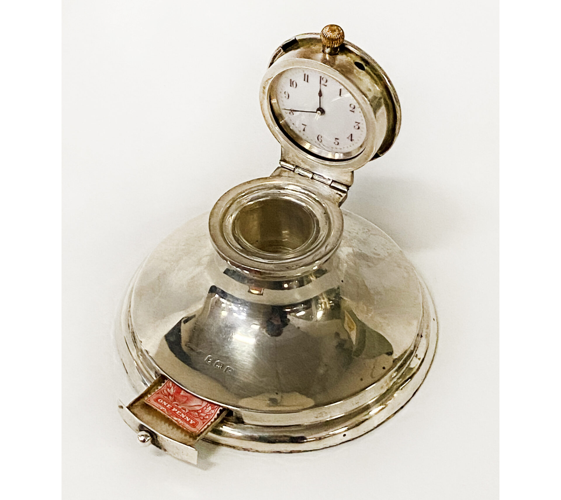 HM SILVER INKWELL WITH POCKET WATCH & STAMP DRAWER - Southgate Auction ...