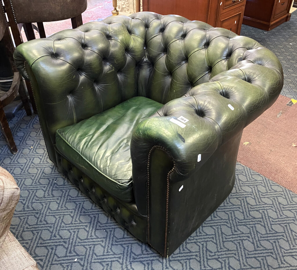 CHESTERFIELD GREEN TUB CHAIR - Southgate Auction Rooms