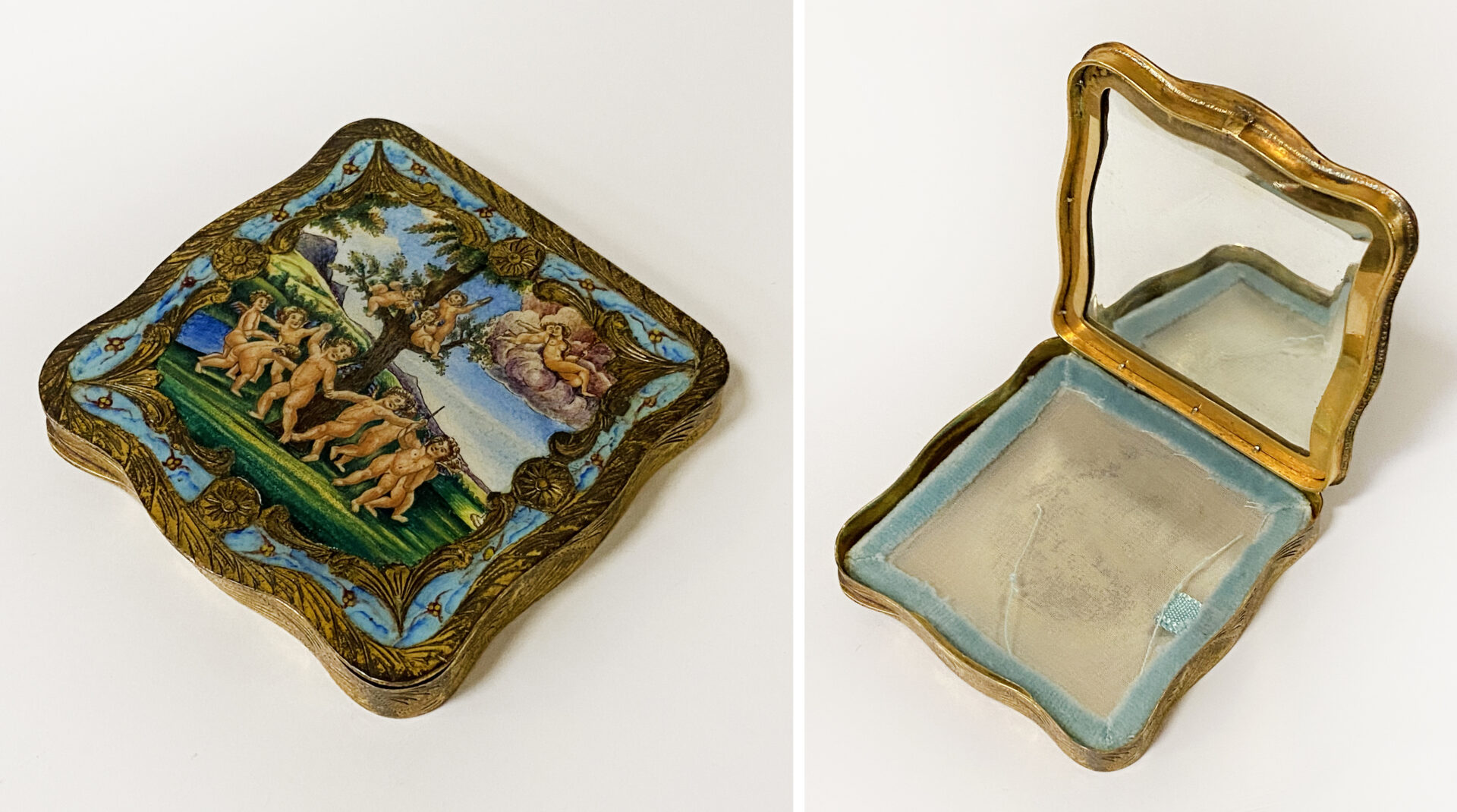 800 GILT SILVER ENAMELLED CHERUB DEPICTING COMPACT - Southgate Auction ...