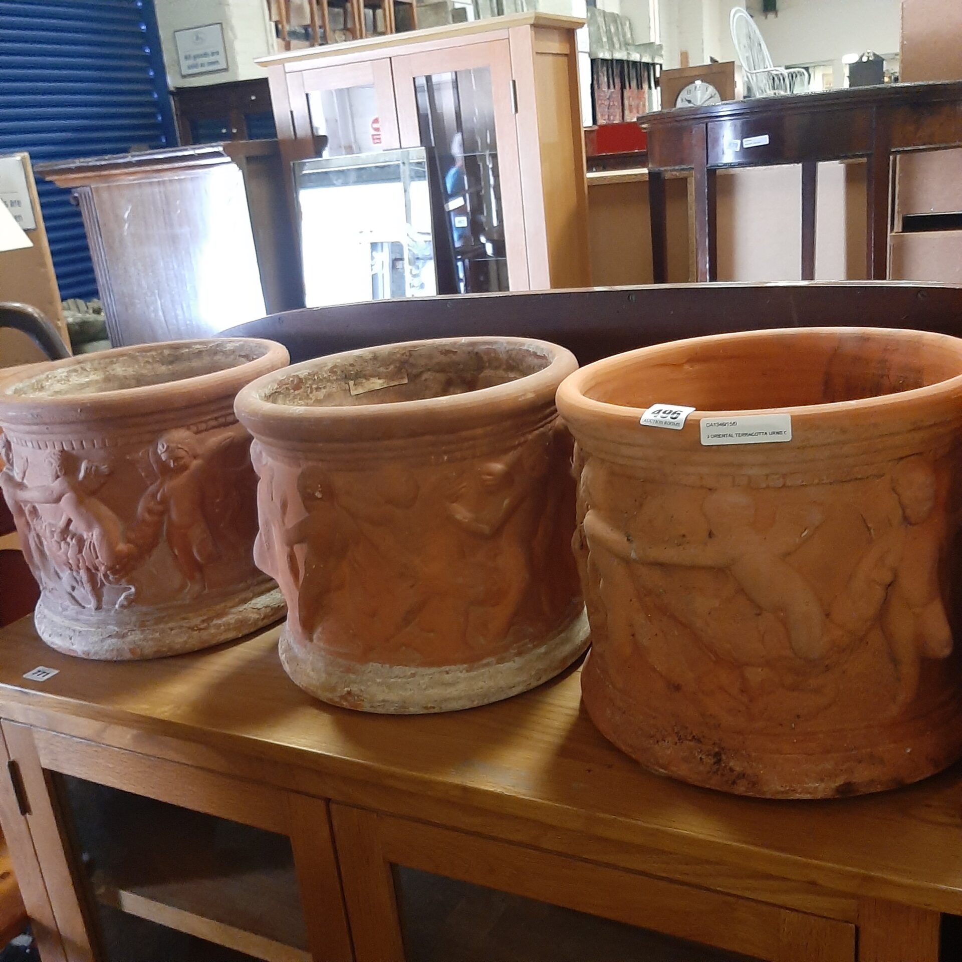 3 ORIENTAL TERRACOTTA URNS - Southgate Auction Rooms