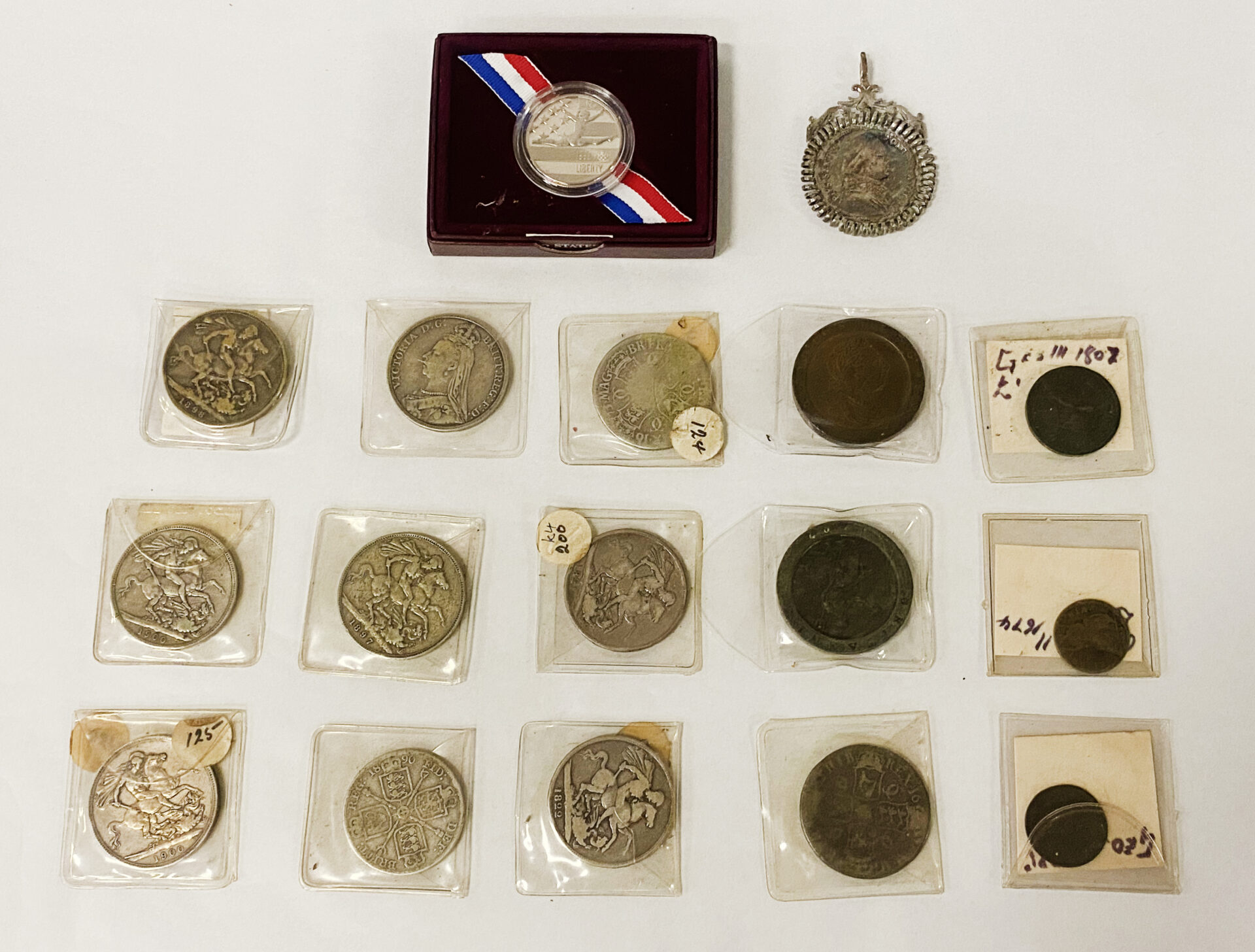 SILVER VICTORIAN & GEORGIAN CROWN (10) CARTWHEEL PENNIES ETC ...