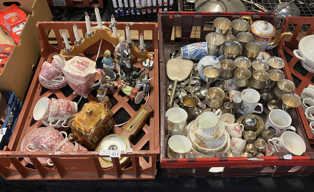 CHINA, SILVER PLATE - BRIC A BRAC - 2 TRAYS - Southgate Auction Rooms