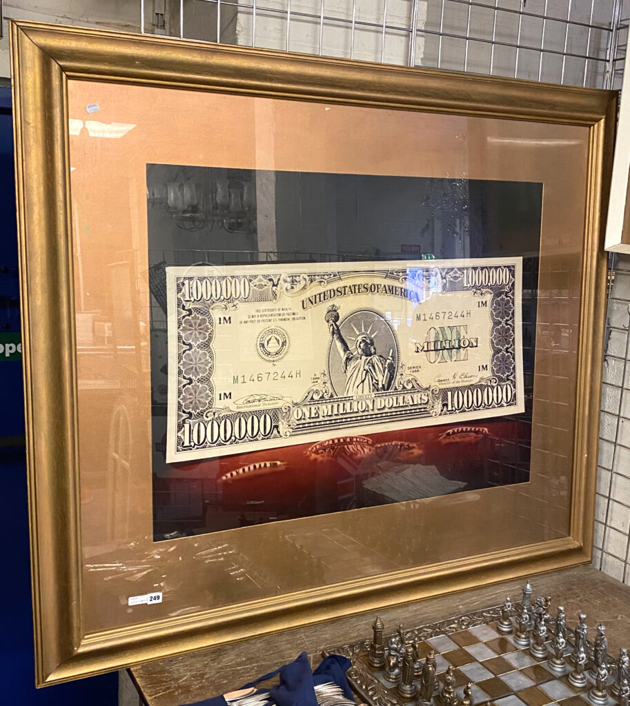 LARGE GILT FRAMED 1 MILLION DOLLAR NOTE BY ANTON HARDING 126CM X 147CM ...
