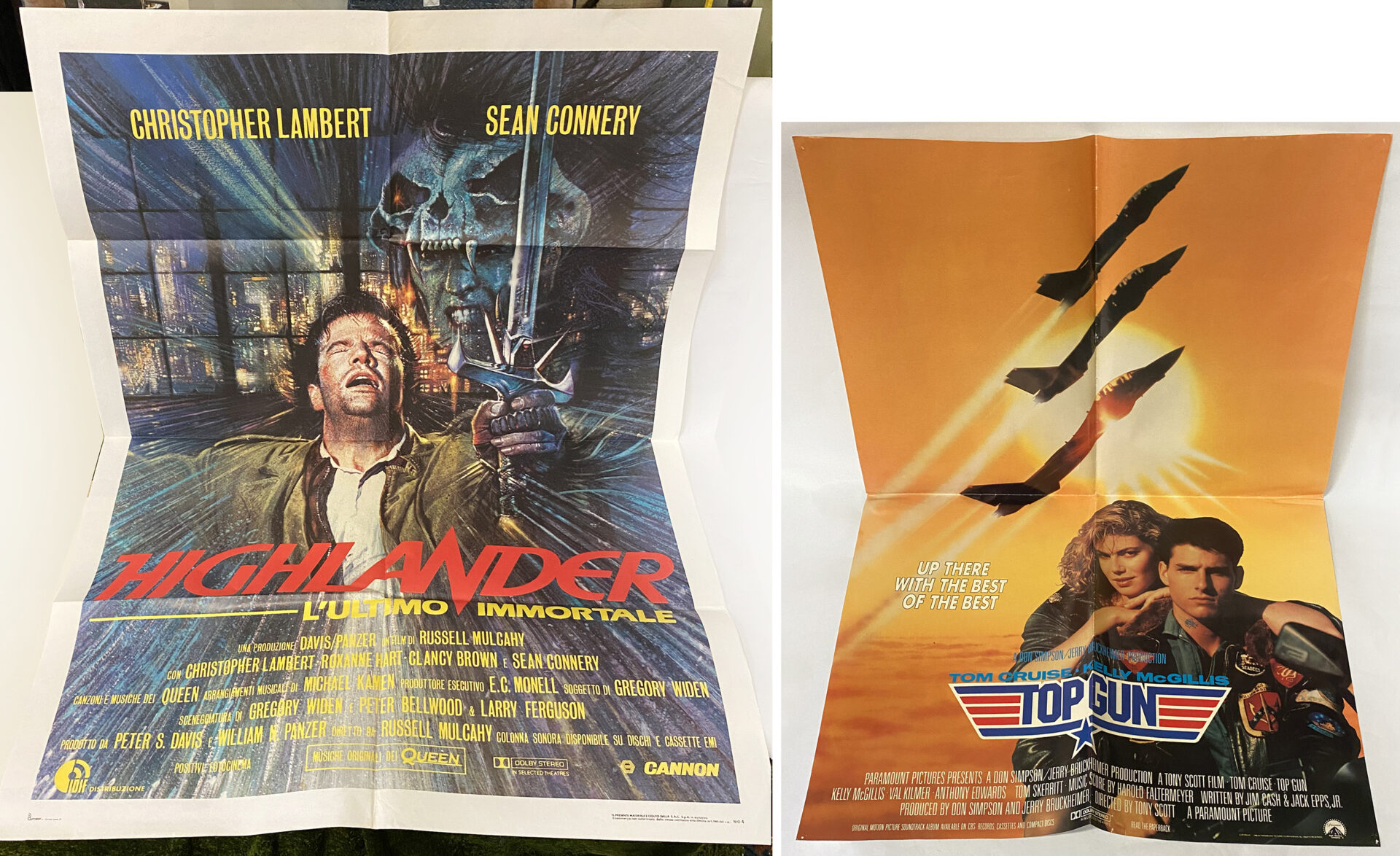TWO FILM POSTERS - HIGHLANDER WITH SEAN CONNERY, TOP GUN WITH TOM ...