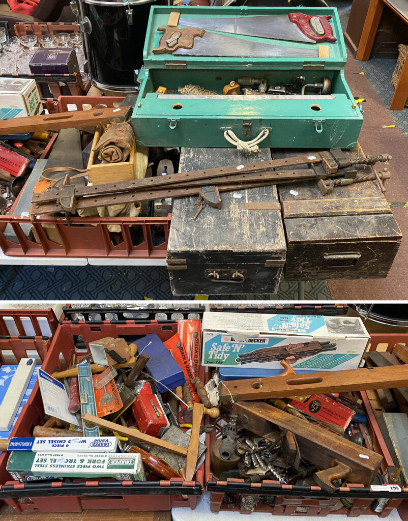 3 TRAYS OF OLD TOOLS & 3 BOXES - Southgate Auction Rooms