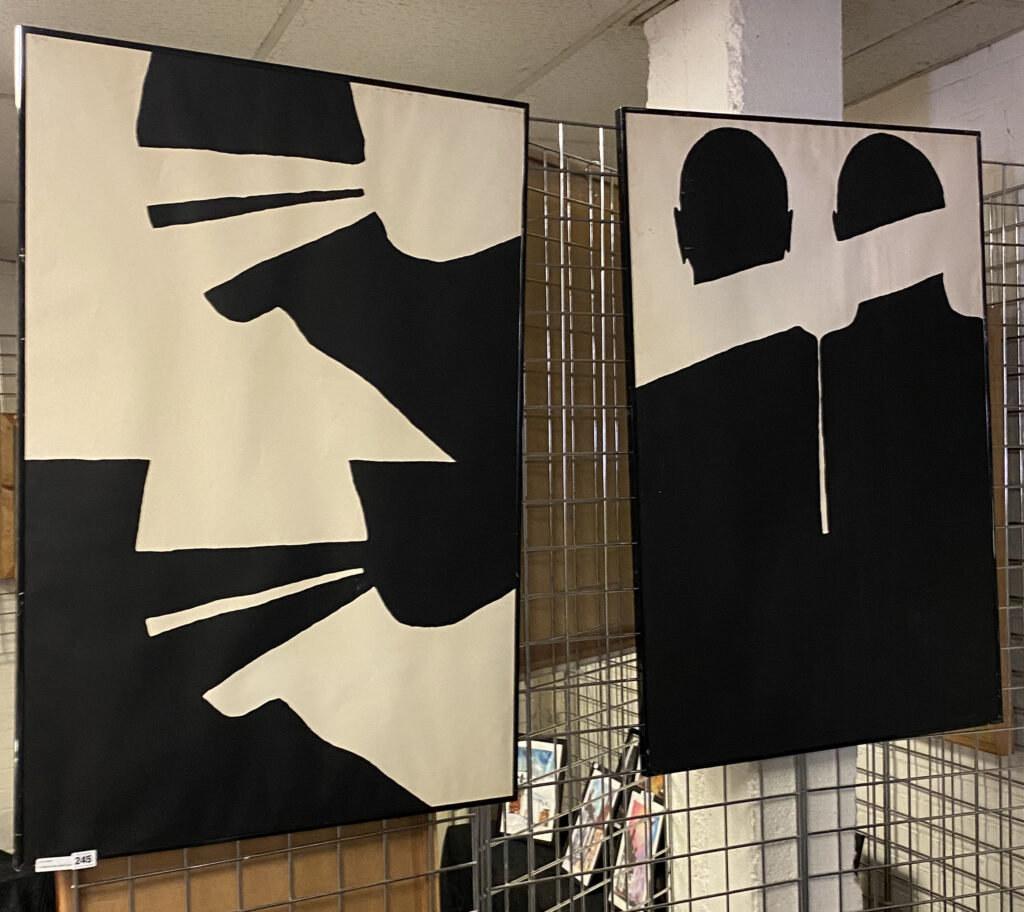 2 LARGE BLACK & WHITE SIGNED EDVARDO VICHES WOODCUT PRINTS - 109 CMS (H ...