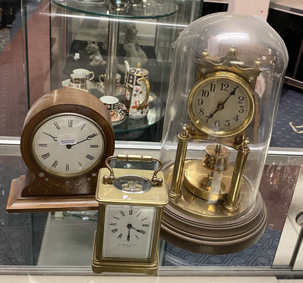 3 CLOCKS - INLAID, SKELETON & CARRIAGE - Southgate Auction Rooms