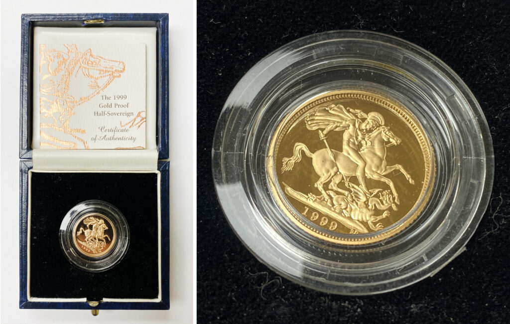 1999 GOLD PROOF 22 CARAT HALF SOVEREIGN - BOXES - Southgate Auction Rooms