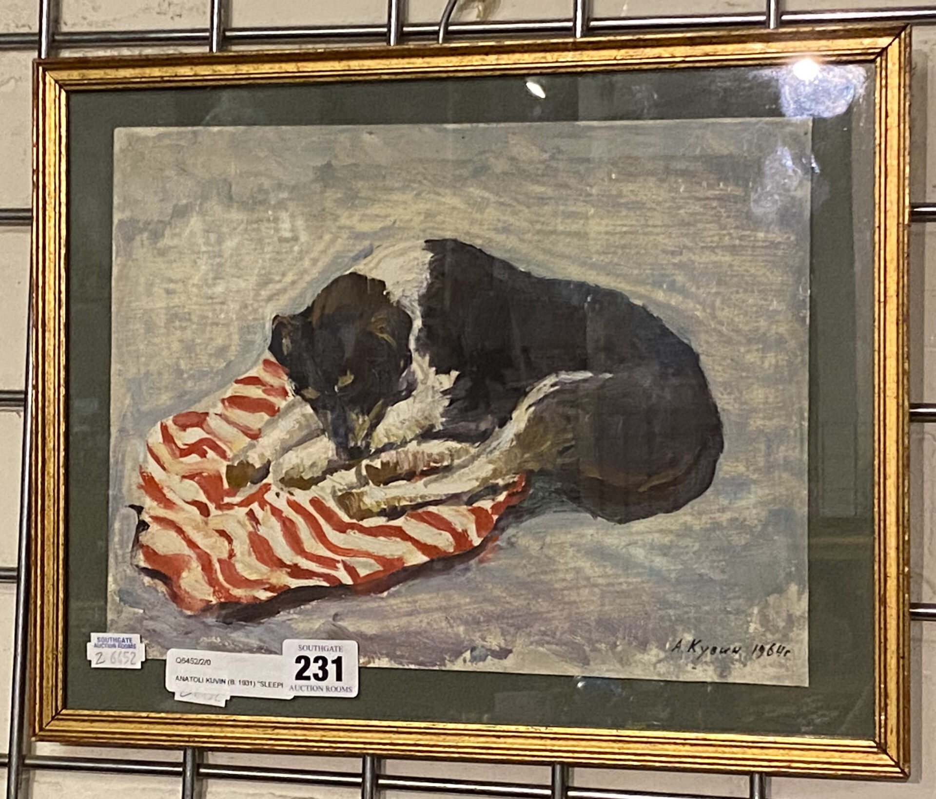 ANATOLI KUVIN (B. 1931) ''SLEEPING DOG'' 1964 OIL ON BOARD 21CMS X ...