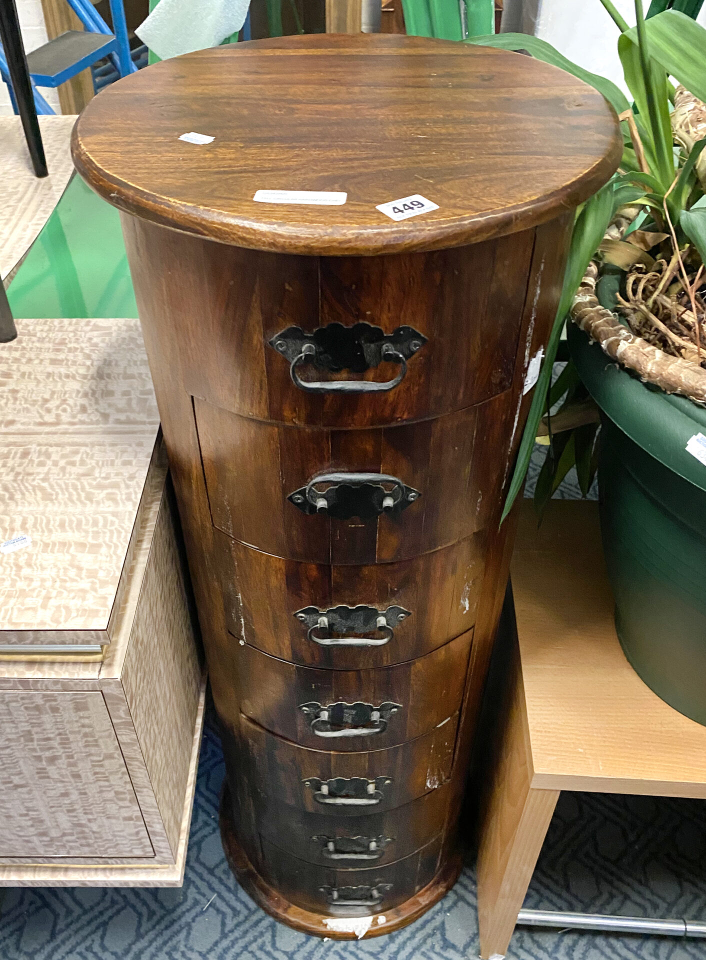 TALL CIRCULAR HARDWOOD CHEST OF DRAWERS - Southgate Auction Rooms