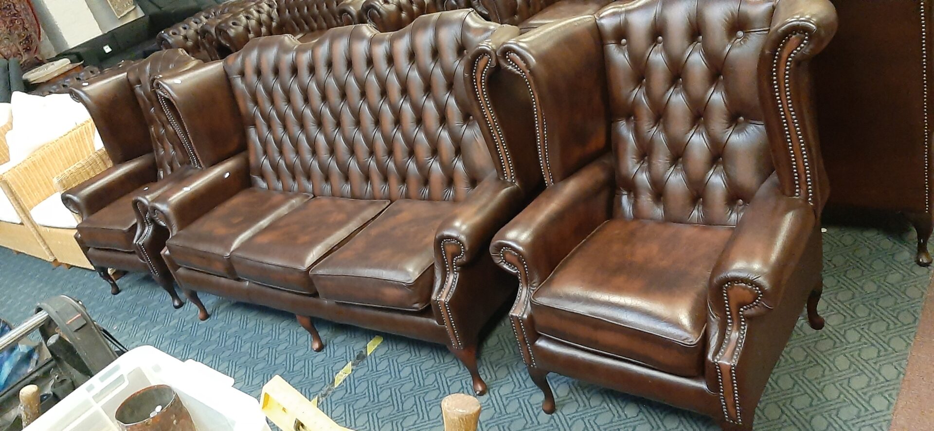 BROWN CHESTERFIELD 3 PIECE WINGBACK SUITE - Southgate Auction Rooms