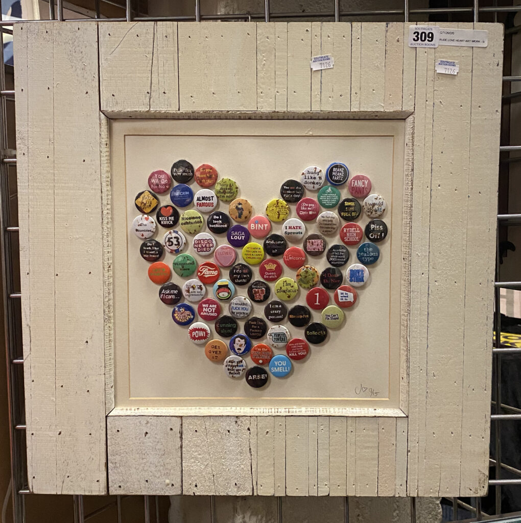 RUDE LOVE HEART ART WORK - SIGNED - Southgate Auction Rooms