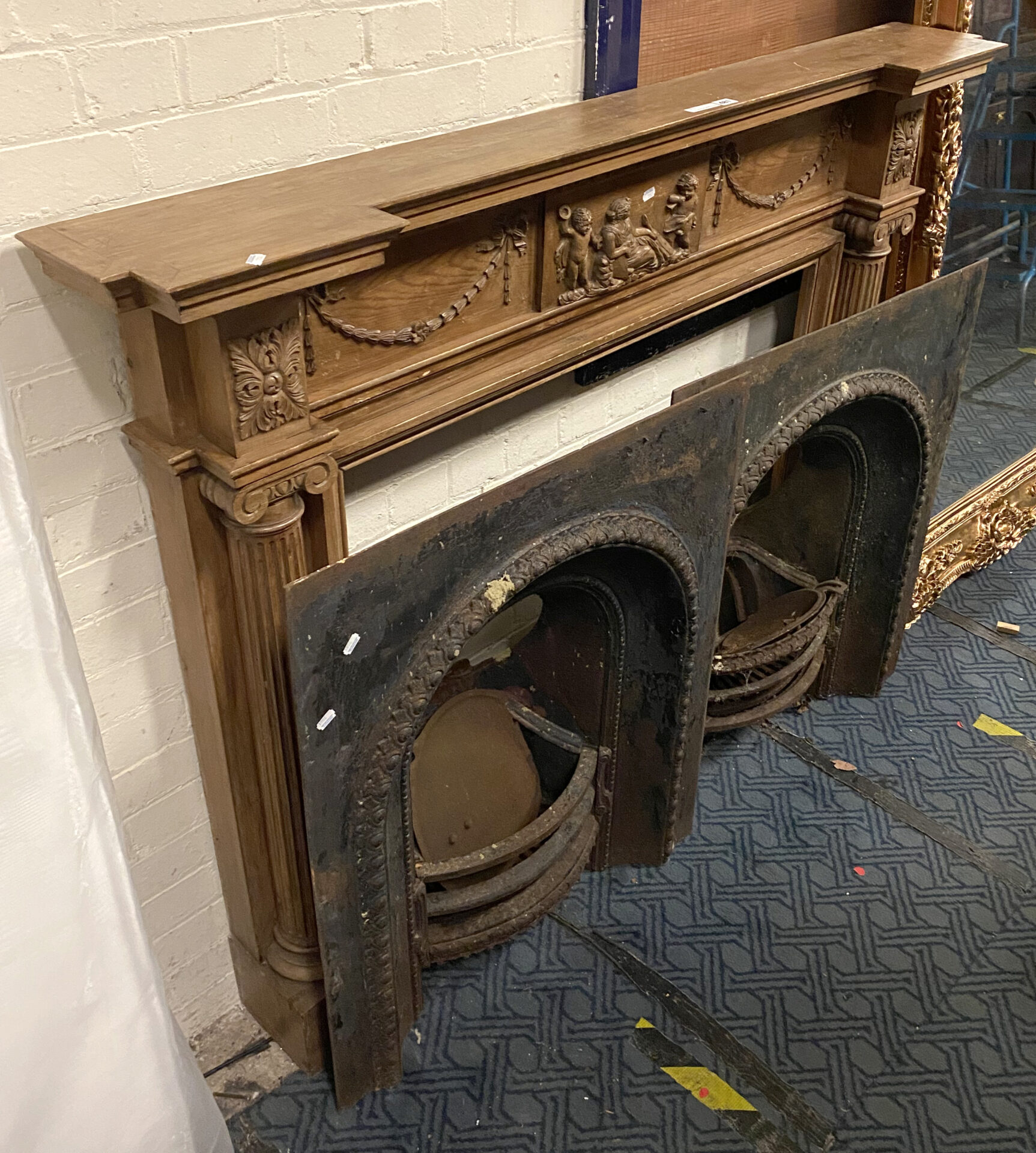 2 CAST IRON FIRE INSERTS & OAK FIRE SURROUND - Southgate Auction Rooms