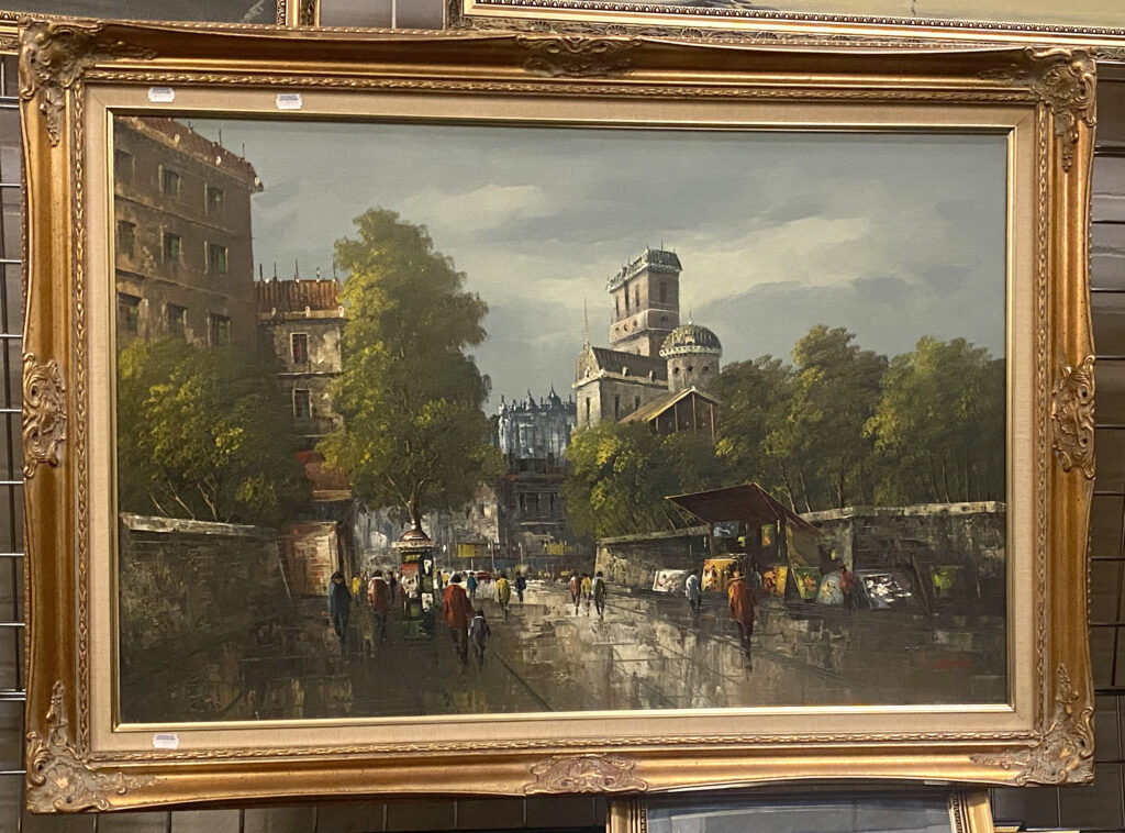 JOSEPH OLIVER - PARIS STREET MARKET SCENE OIL ON CANVAS IN GILT FRAME ...