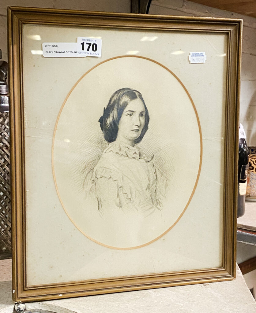EARLY DRAWING OF YOUNG WOMAN - RESEMBLES A YOUNG QUEEN VICTORIA ...