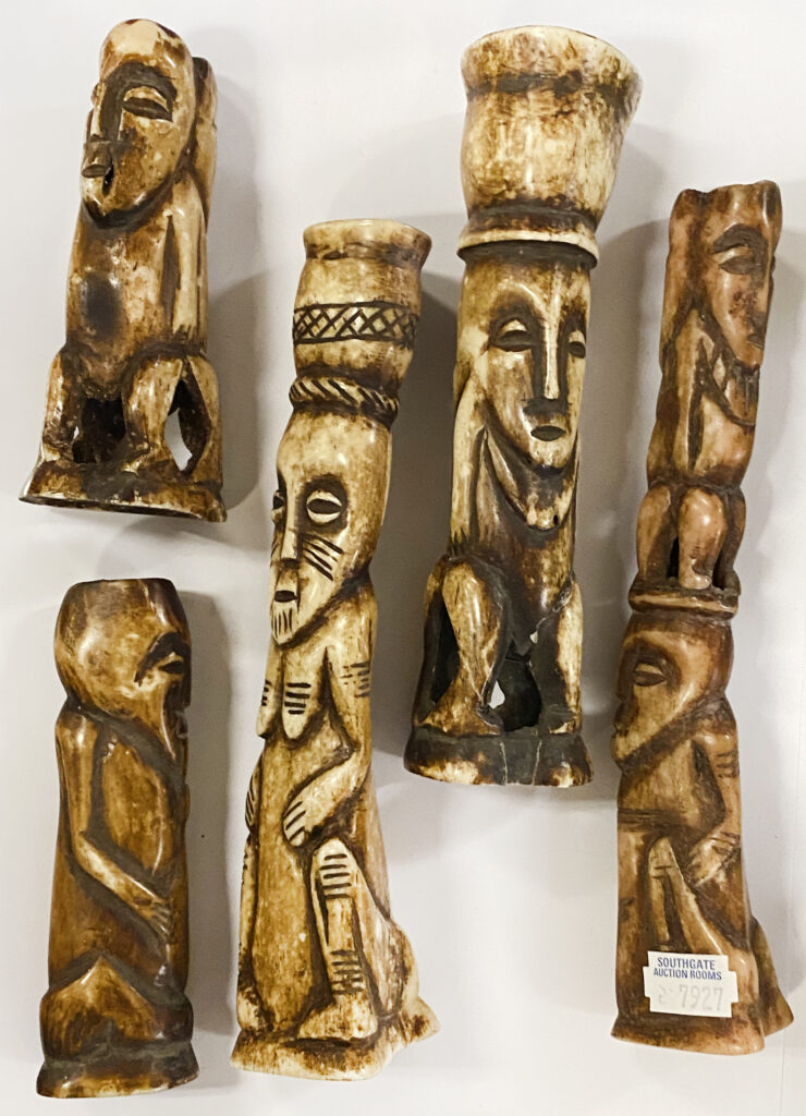 5 CARVED BONE FIGURAL ITEMS - Southgate Auction Rooms
